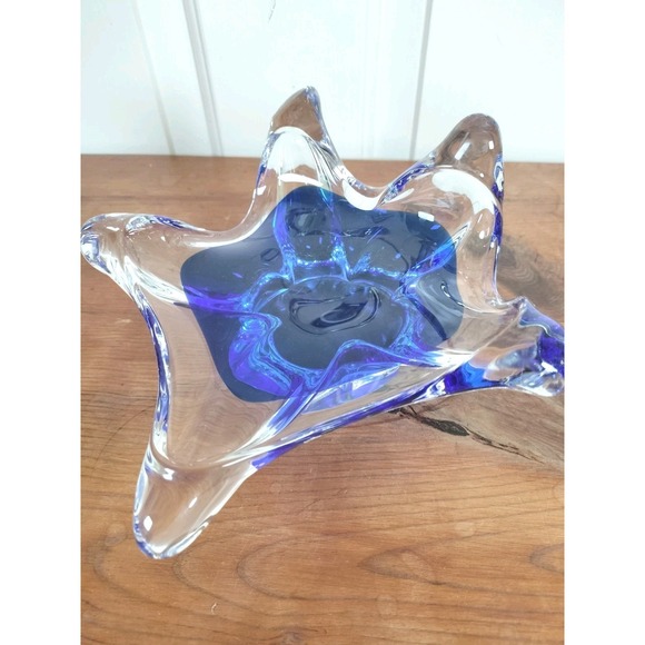 Unmarked | Art | Murano Style Blue Art Glass Bowl Chalice Mid Century ...